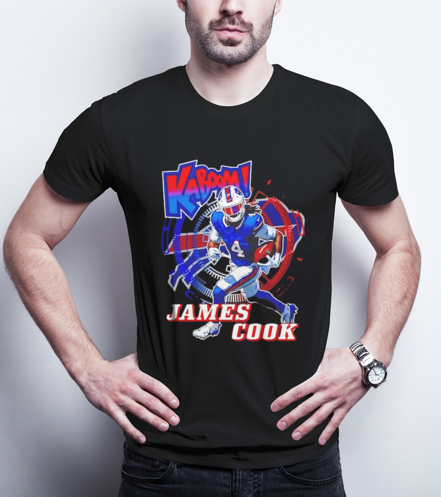Kaboom James Cook Buffalo Bills Football Action Explosion T-Shirt