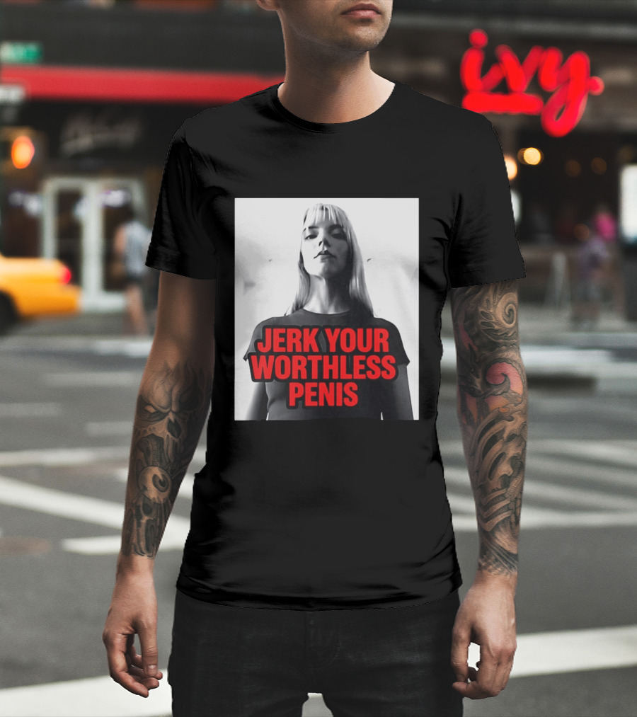 Jerk Your Worthless Penis Black And White Woman T-Shirt