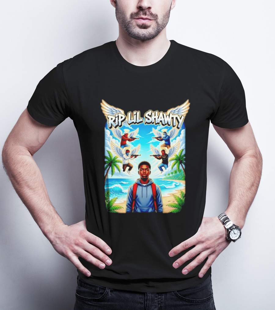 RIP Lil Shawty Angelic Wings Beach Scene Memorial T-Shirt