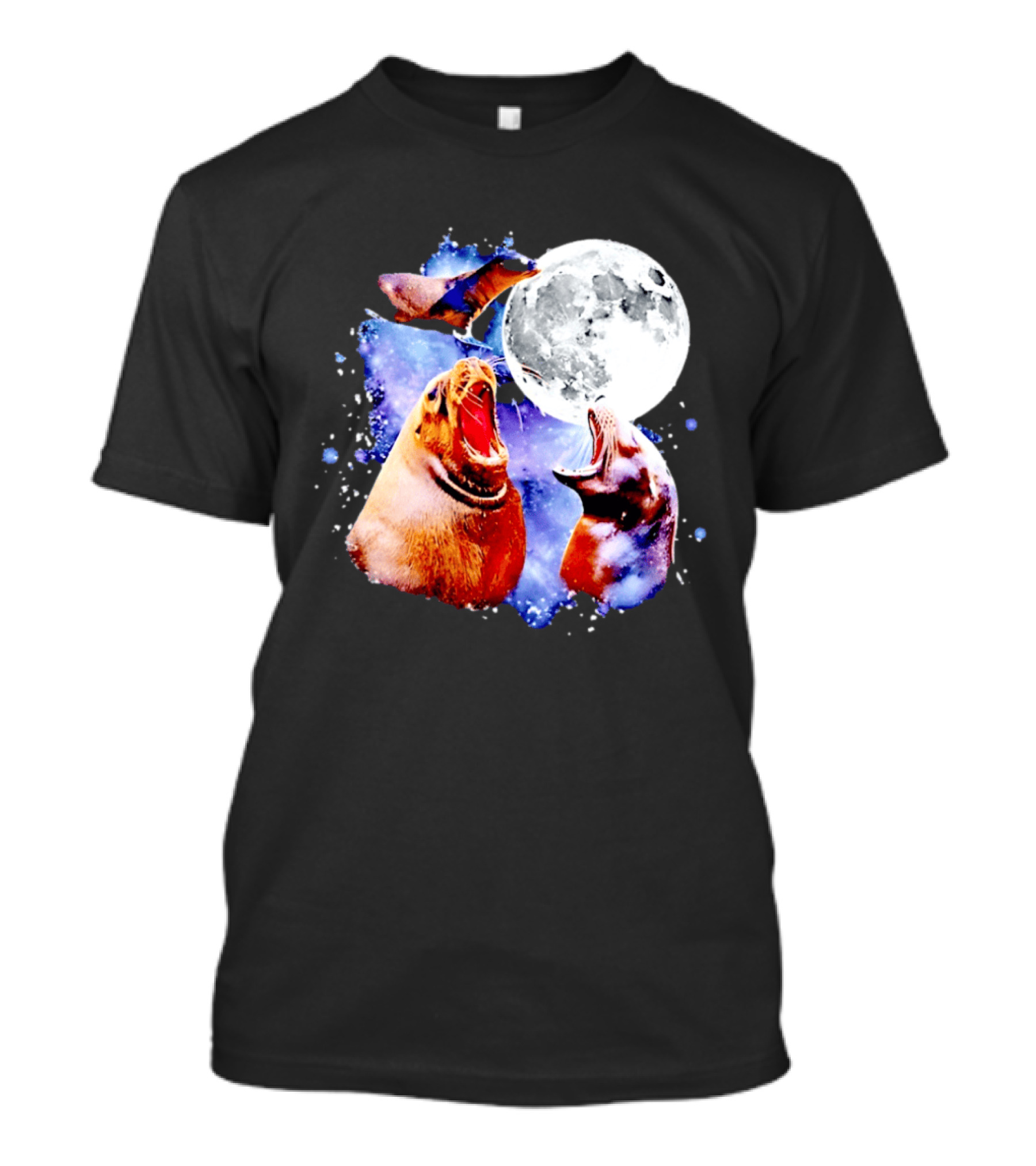 Sea Lion Trio Howling At The Moon In Outer Space Scene T-Shirt