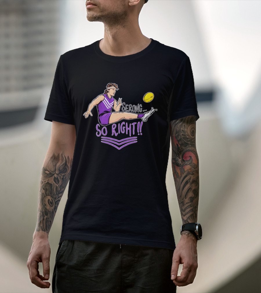 Serong So Right Purple Kicking Action Football T-Shirt