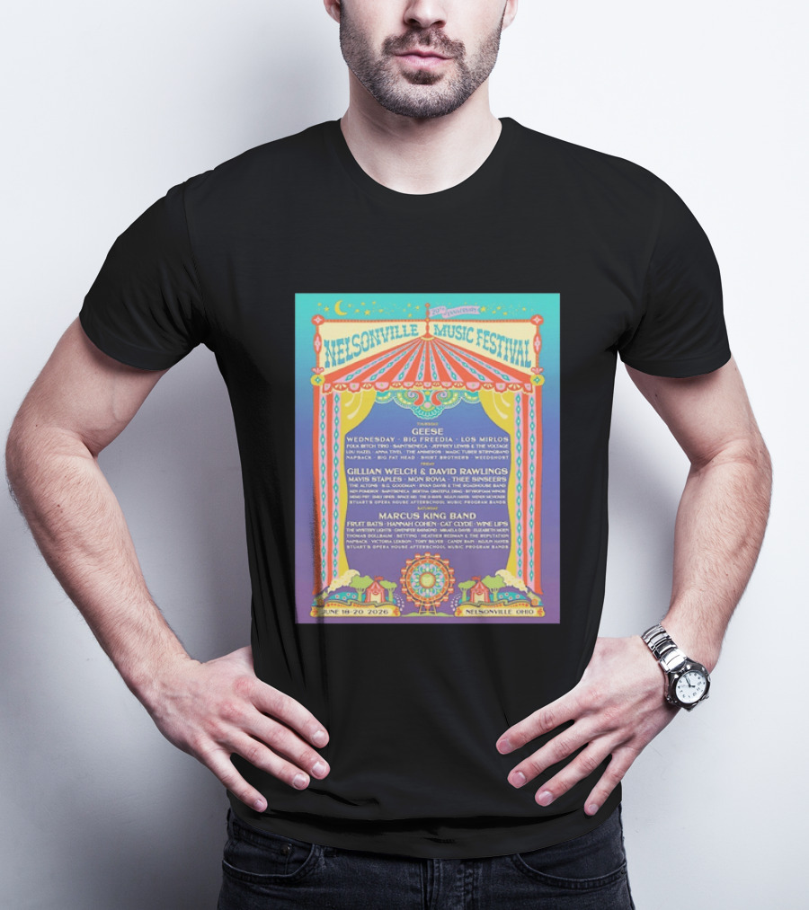 Nelsonville Music Festival 20th Anniversary June 18 20 2026 Ohio Featuring Geese And Marcus King Band T-Shirt