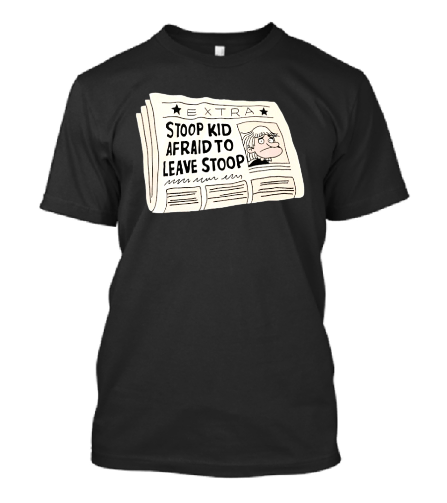 Stoop Kid Afraid To Leave Stoop Newspaper Extra Cartoon Headline T-Shirt