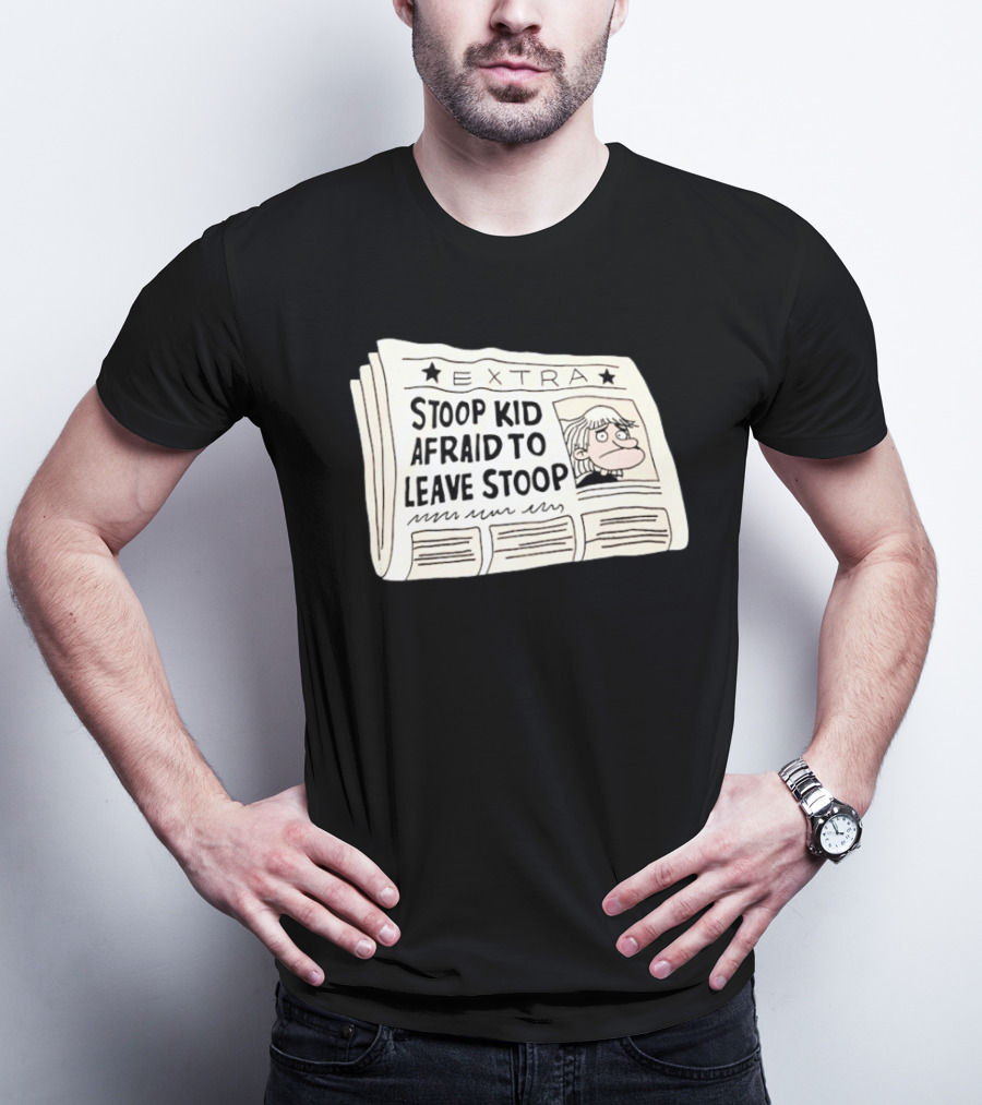 Stoop Kid Afraid To Leave Stoop Newspaper Extra Cartoon Headline T-Shirt