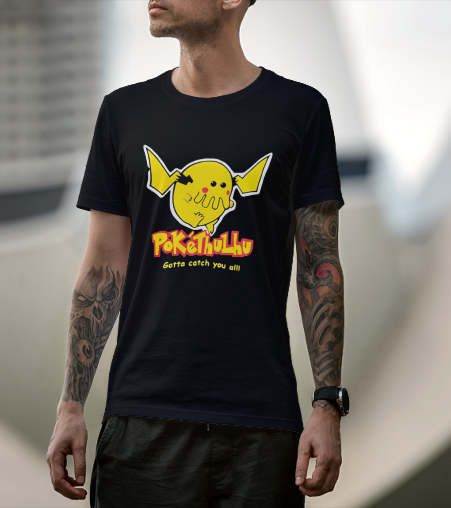 Pokethulhu Gotta Catch You All Yellow Hybrid T-Shirt