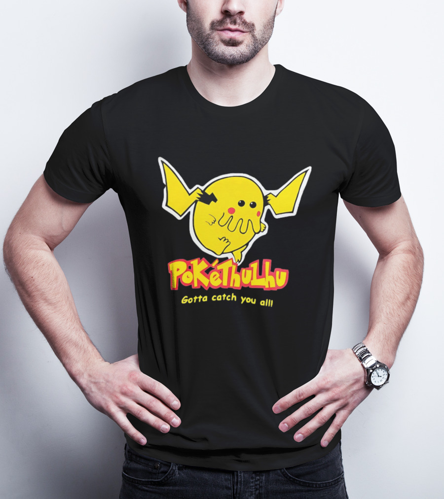 Pokethulhu Gotta Catch You All Yellow Hybrid T-Shirt