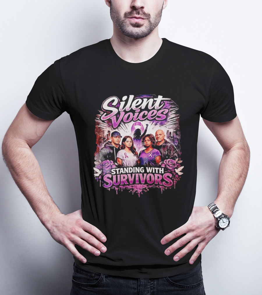 Silent Voices Standing With Survivors Ribbon And Roses Empowerment T-Shirt