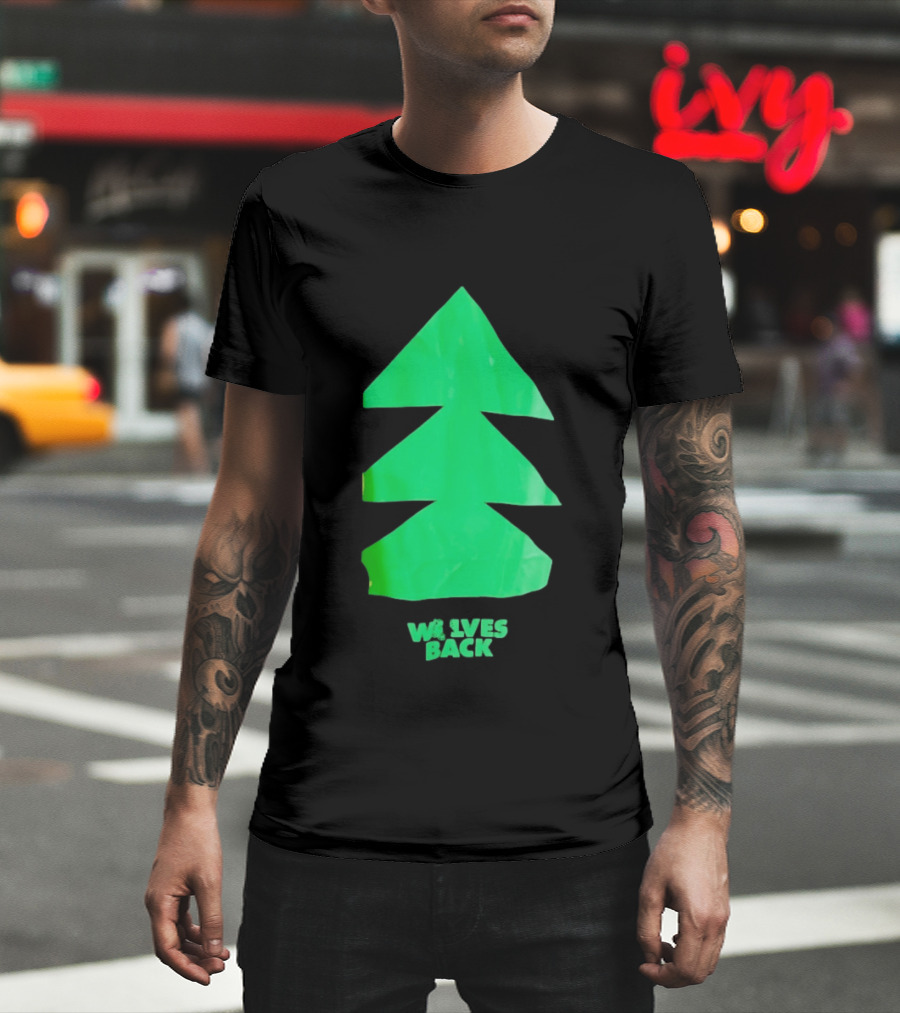 Wolves Back Tree Green Triangular Shapes T-Shirt
