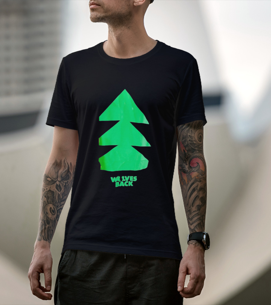 Wolves Back Tree Green Triangular Shapes T-Shirt