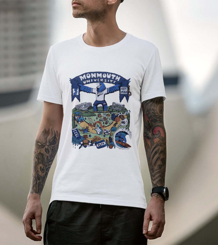 Monmouth University Julia Gash Shadow The Seahawk Est 1933 Campus Landmarks And Sports Motifs T-Shirt