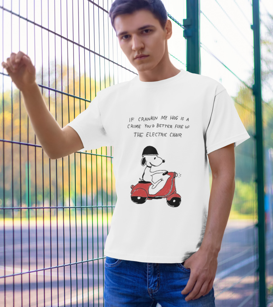 Snoopy Driving Red Motor Crankin My Hog Crime Electric Chair T-Shirt
