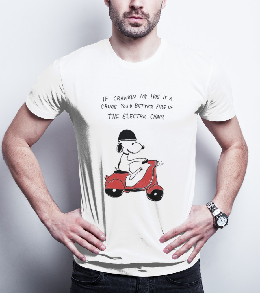 Snoopy Driving Red Motor Crankin My Hog Crime Electric Chair T-Shirt