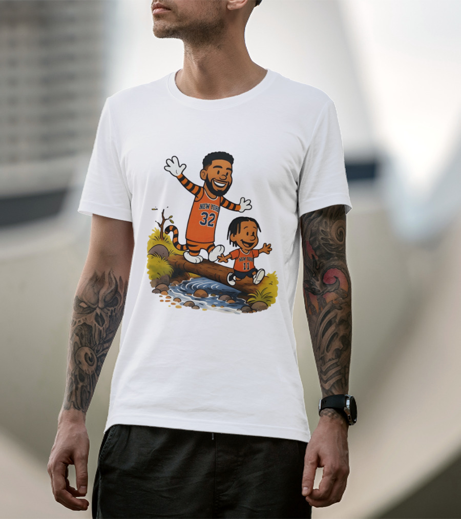 Calvin And Hobbes Crossover Karl Anthony Towns Jalen Brunson New York Knicks Basketball T-Shirt