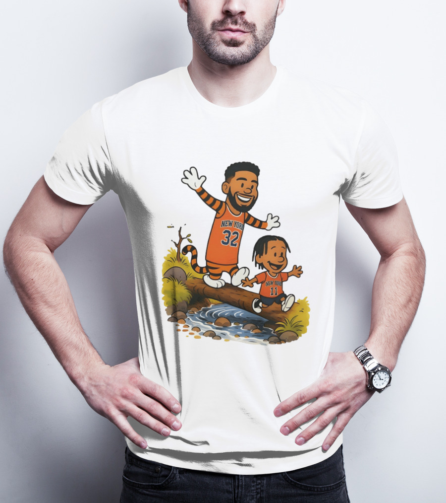 Calvin And Hobbes Crossover Karl Anthony Towns Jalen Brunson New York Knicks Basketball T-Shirt