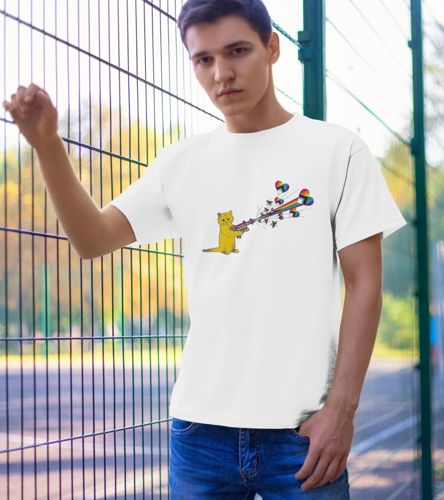 Gary The Cat Pew Pew Rainbow Laser Guns Pride T-Shirt
