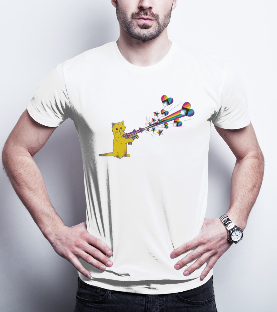 Gary The Cat Pew Pew Rainbow Laser Guns Pride T-Shirt
