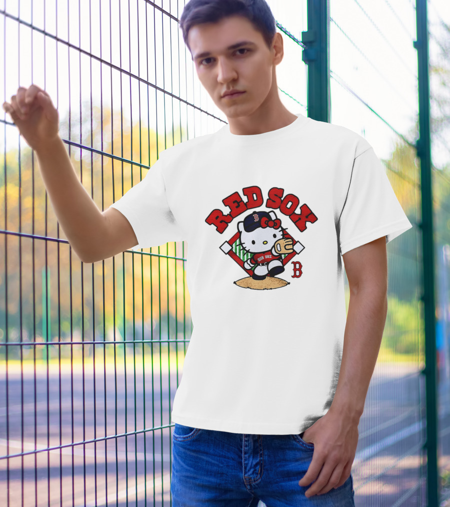 Hello Kitty Boston Red Sox Baseball 2026 MLB Throwback Red Sox And B Cap T-Shirt