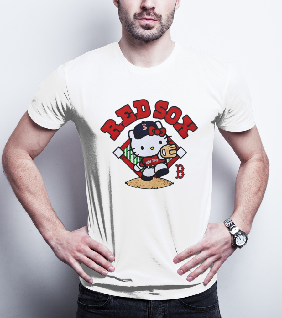 Hello Kitty Boston Red Sox Baseball 2026 MLB Throwback Red Sox And B Cap T-Shirt