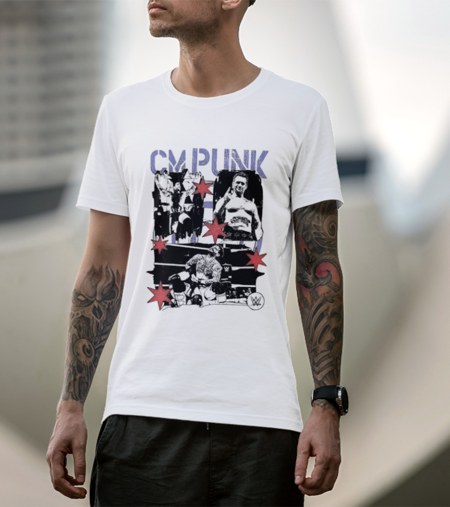 CM Punk WWE Chicago Stars Collage Wrestler Fan Favorite T-Shirt