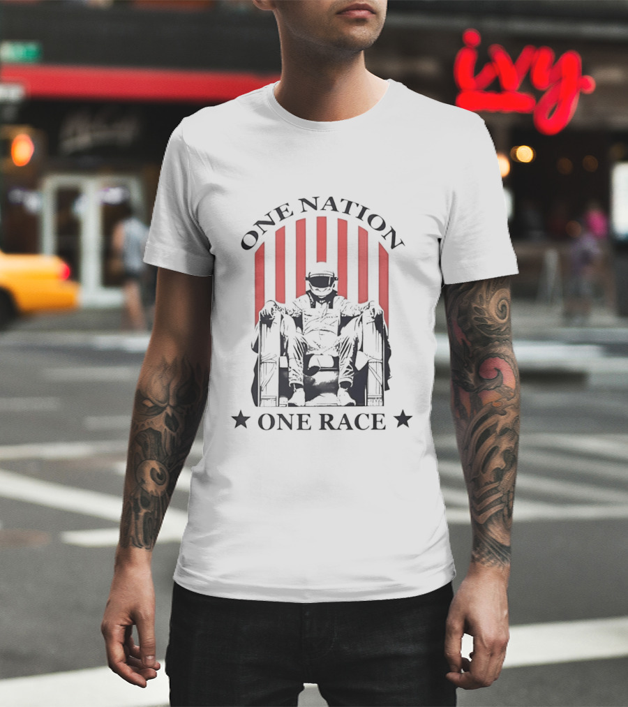 One Nation One Race Racing News Reaction Stars Statue Stripes T-Shirt