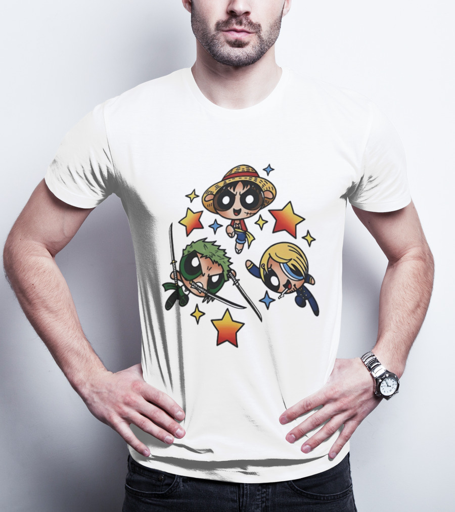 Luffy Zoro Sanji Fusion One Piece Powerpuff Girls Crossover Cute Anime Stars T-Shirt