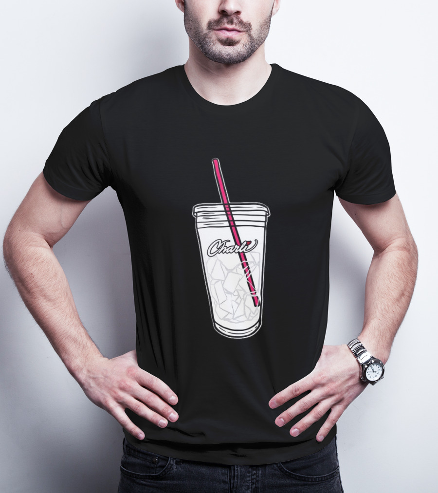 Charli Iced Coffee Cup Pink Straw Sketch T-Shirt