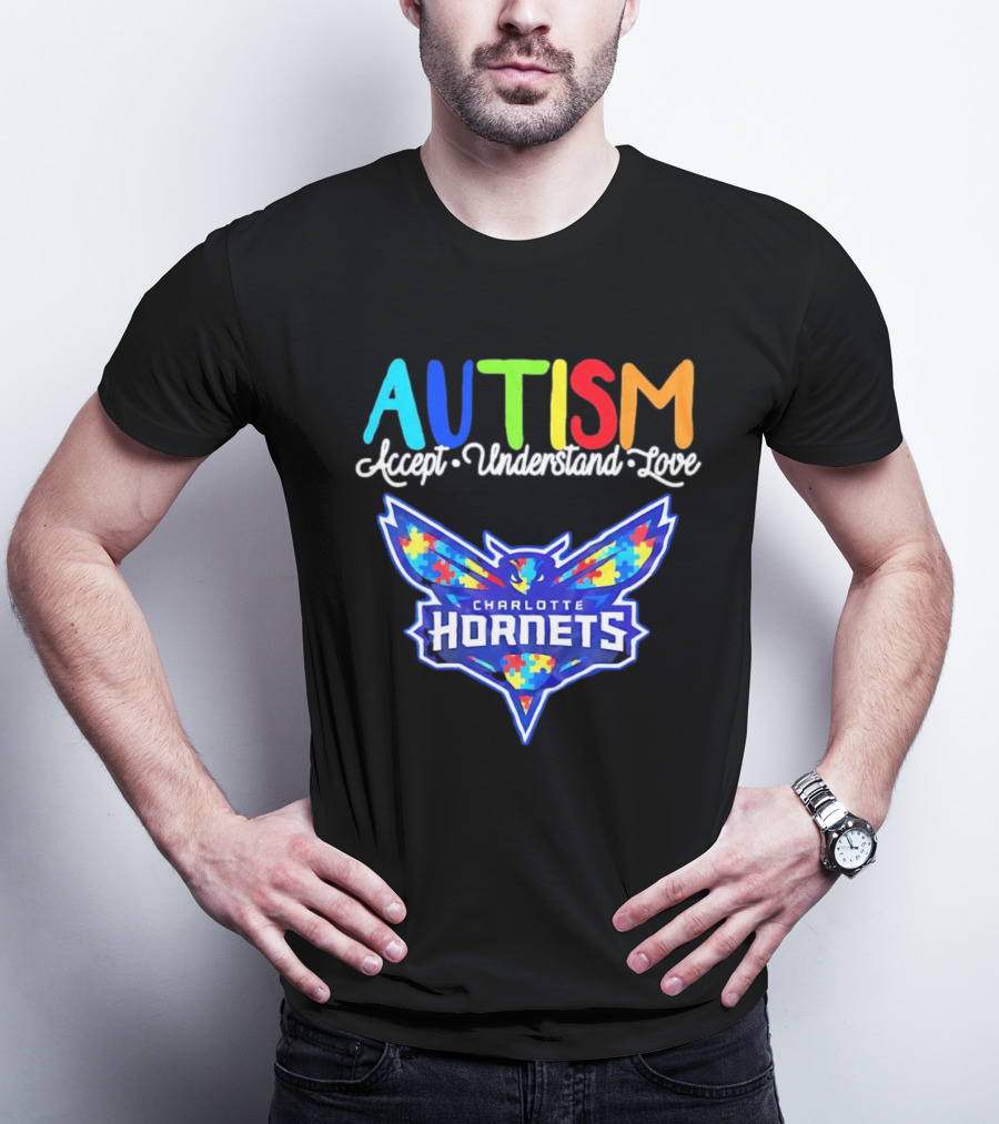 Charlotte Hornets Autism Accept Understand Love Awareness Support Puzzle Wings T-Shirt