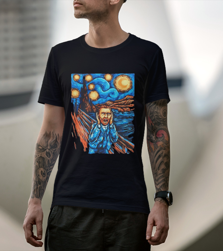 Vincent Van Gogh Starry Night Meets Edvard Munch The Scream Fusion T-Shirt