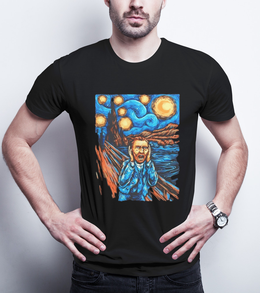 Vincent Van Gogh Starry Night Meets Edvard Munch The Scream Fusion T-Shirt