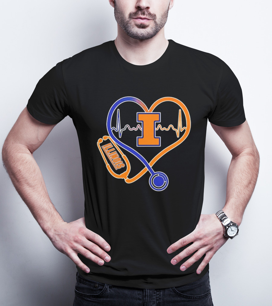 Illinois Fighting Illini Heartbeat I Nurse Stethoscope Love T-Shirt