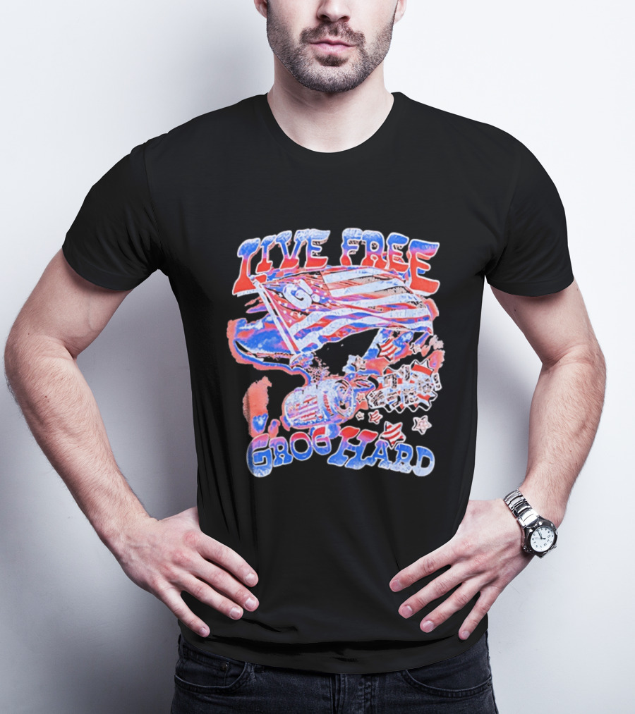 Live Free Grog Hard 2026 Grog Tour American Flag Crocodile And Beer Barrel T-Shirt