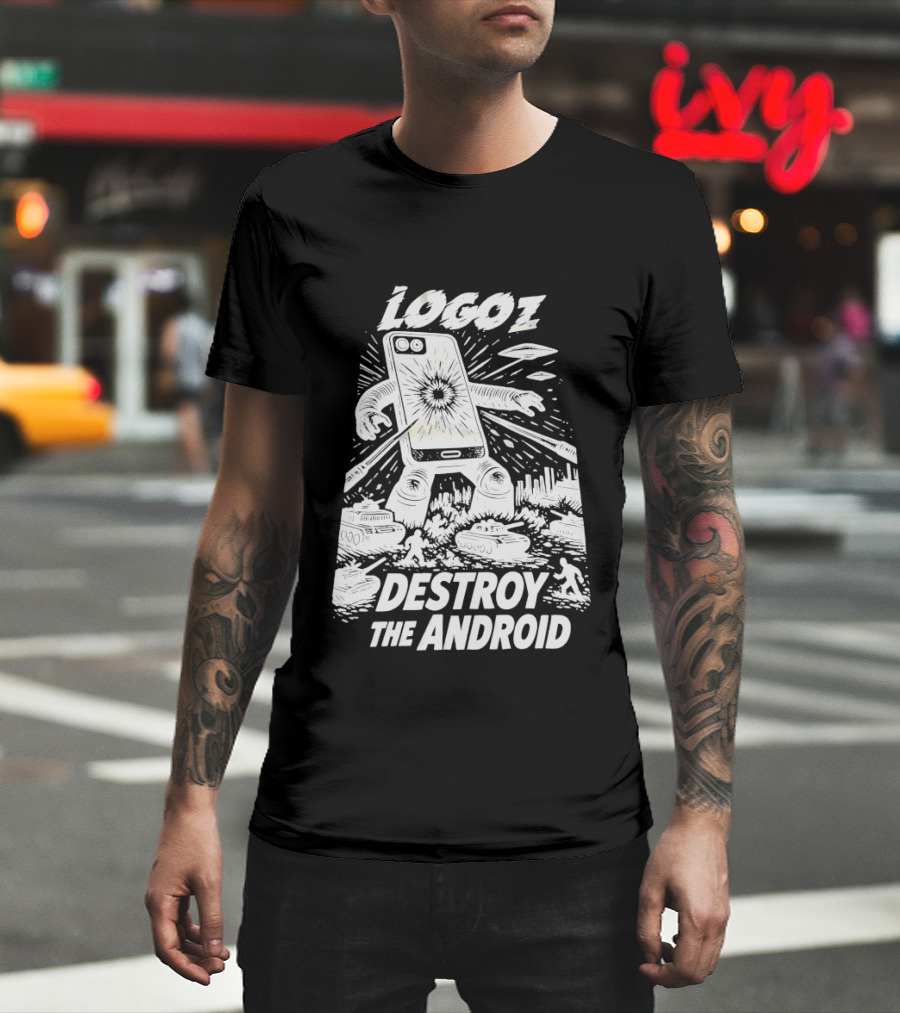 Logoz Destroy The Android Retro Style Comic T-Shirt