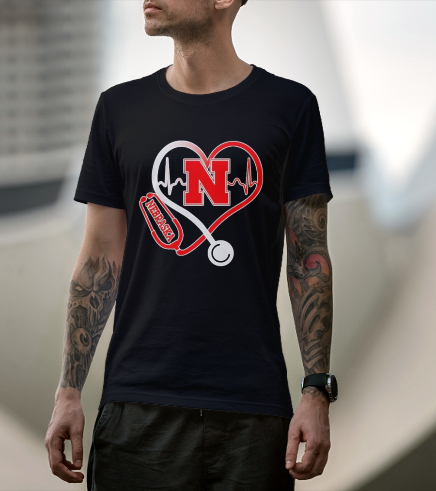 Nebraska Cornhuskers Heartbeat Stethoscope Love Nurse T-Shirt
