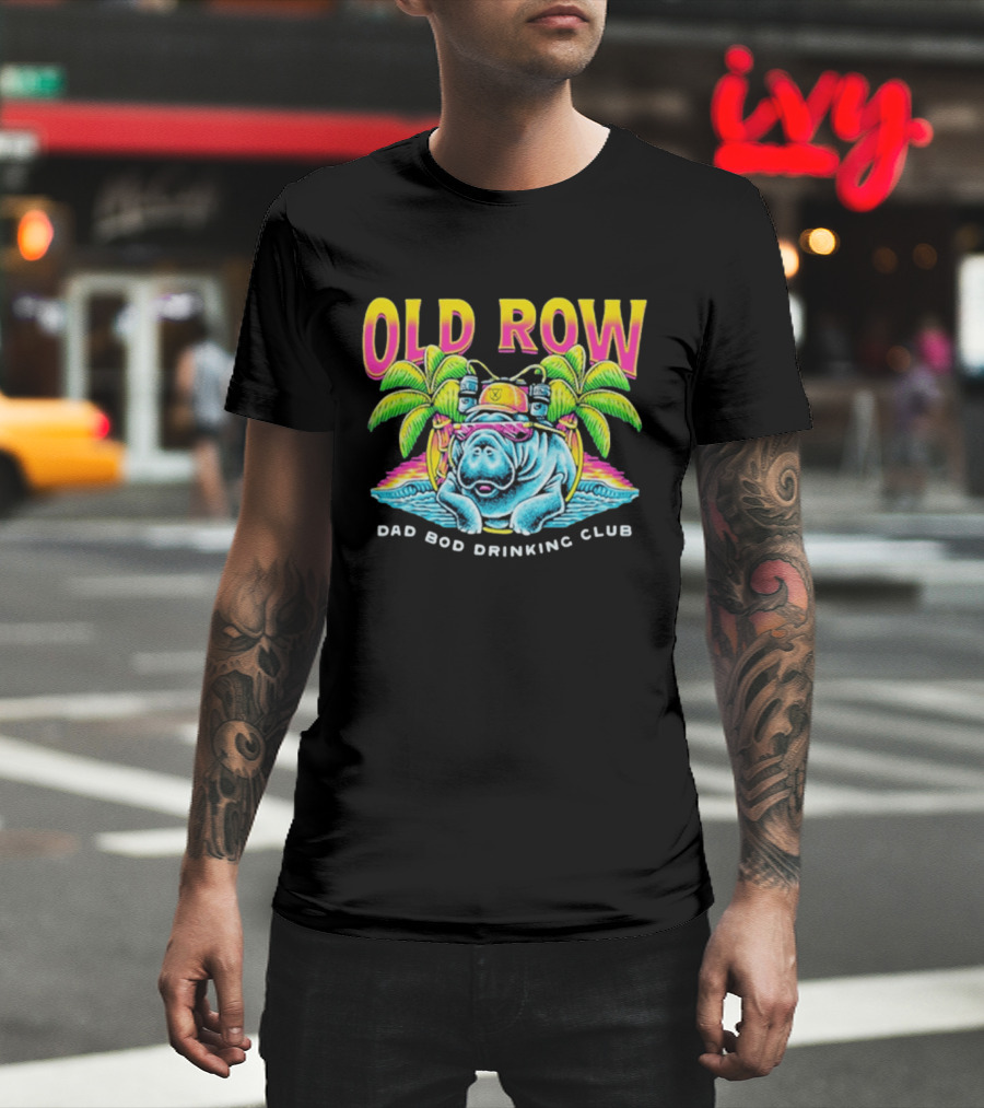 Old Row Dad Bod Drinking Club Manatee Tropical Palm Tree T-Shirt