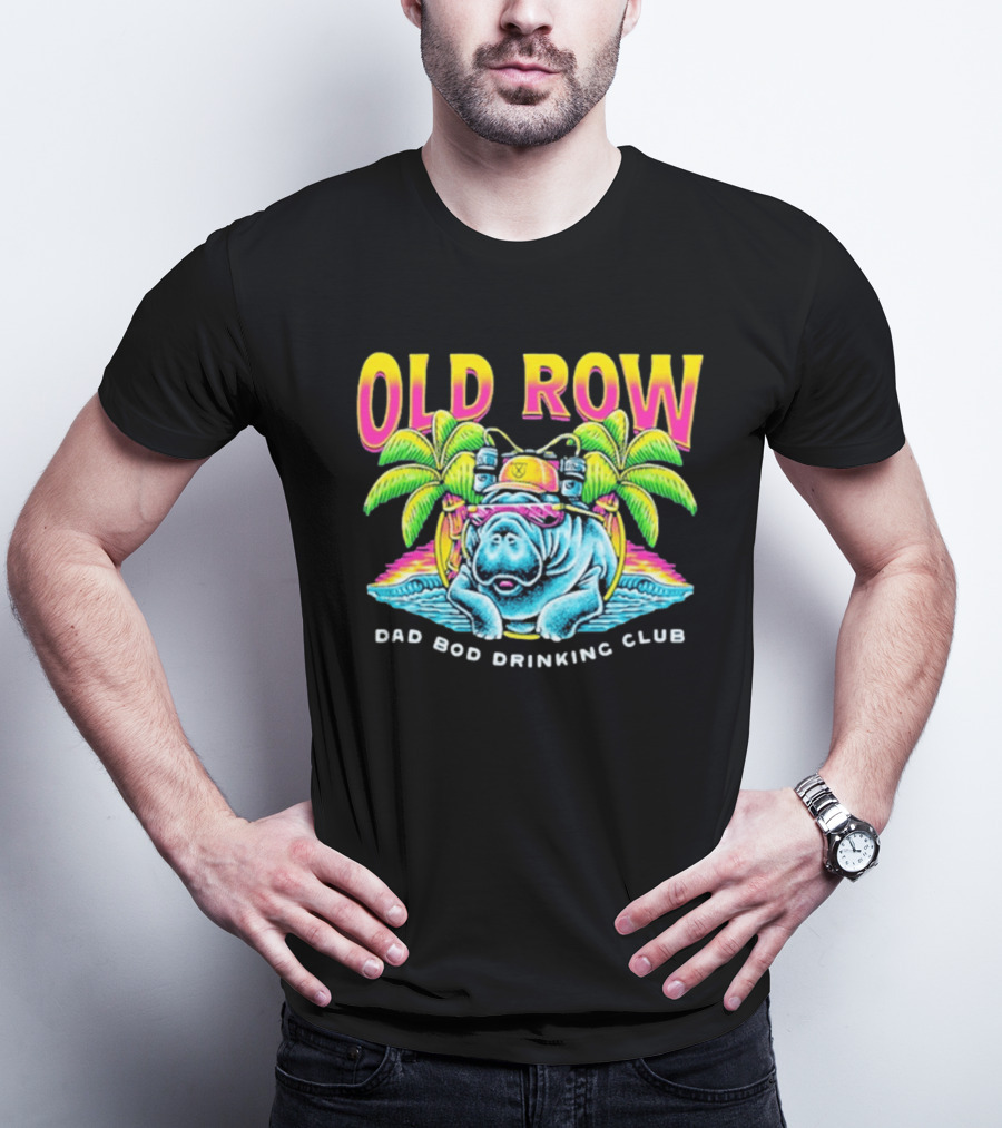 Old Row Dad Bod Drinking Club Manatee Tropical Palm Tree T-Shirt