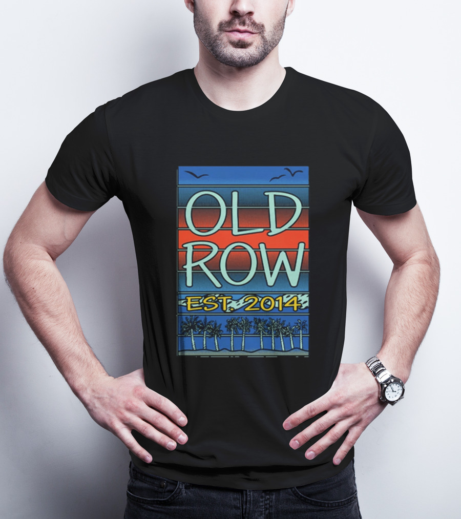 Old Row Est. 2014 Palm Scene Sunset Stripes T-Shirt