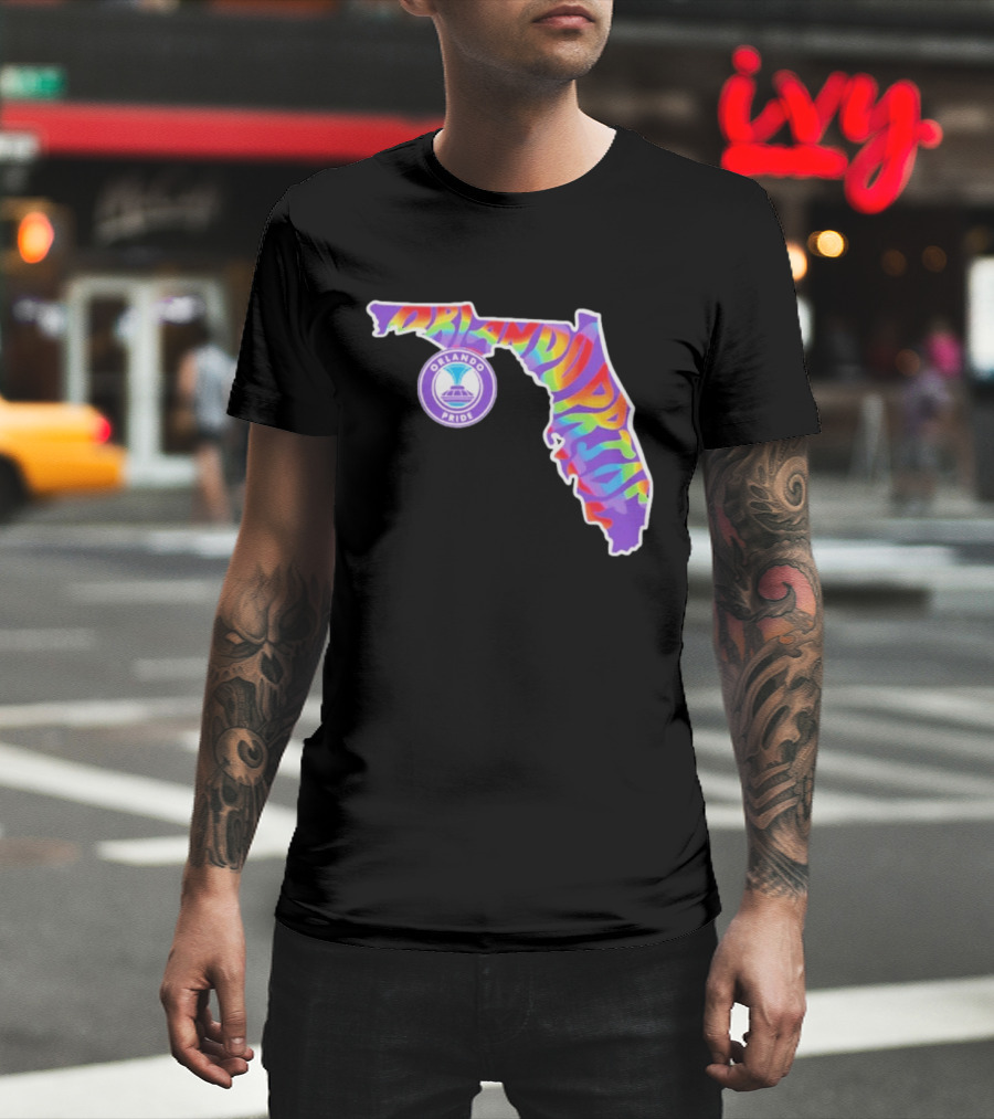 Orlando Pride Groovy Rainbow Florida Map T-Shirt