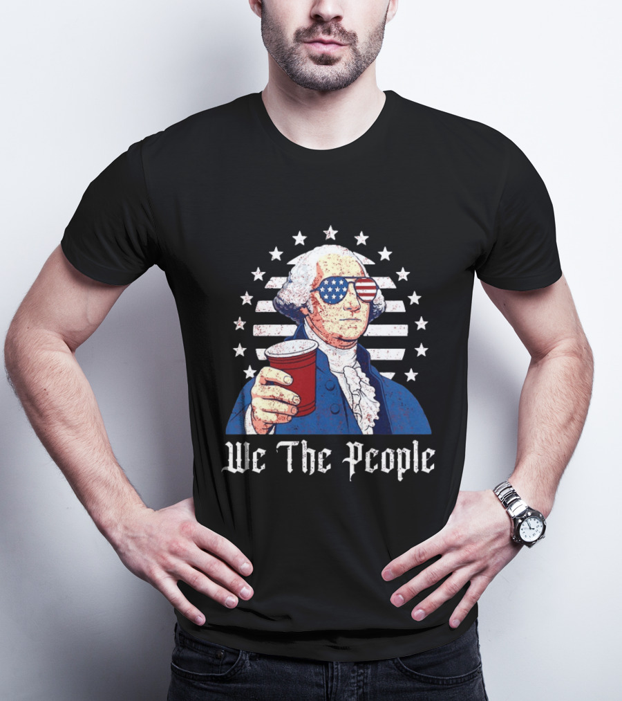 We The People George Washington Patriotic American Flag Sunglasses T-Shirt