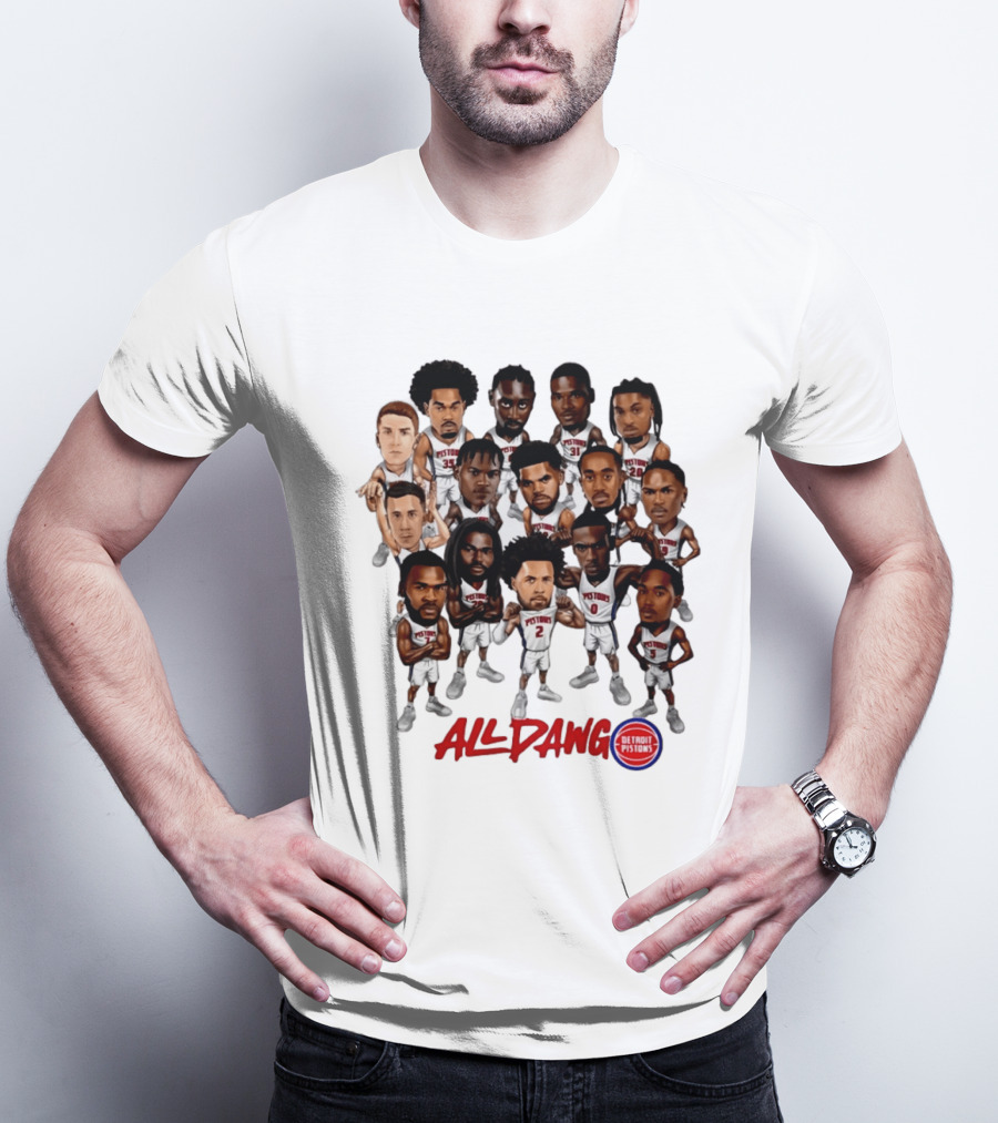 Detroit Pistons All Dawg Team Caricature Players T-Shirt