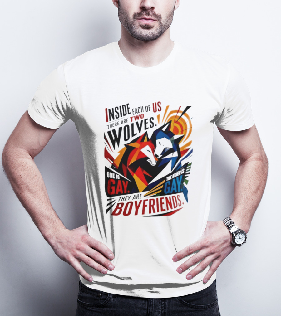 Inside Each Of Us There Are Two Wolves One Is Gay The Other Is Gay They Are Boyfriends T-Shirt