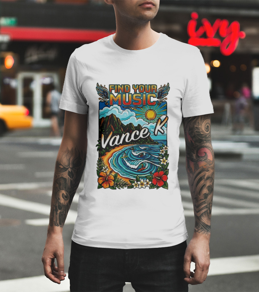 Find Your Music Vance K Tropical Surfing Paradise T-Shirt