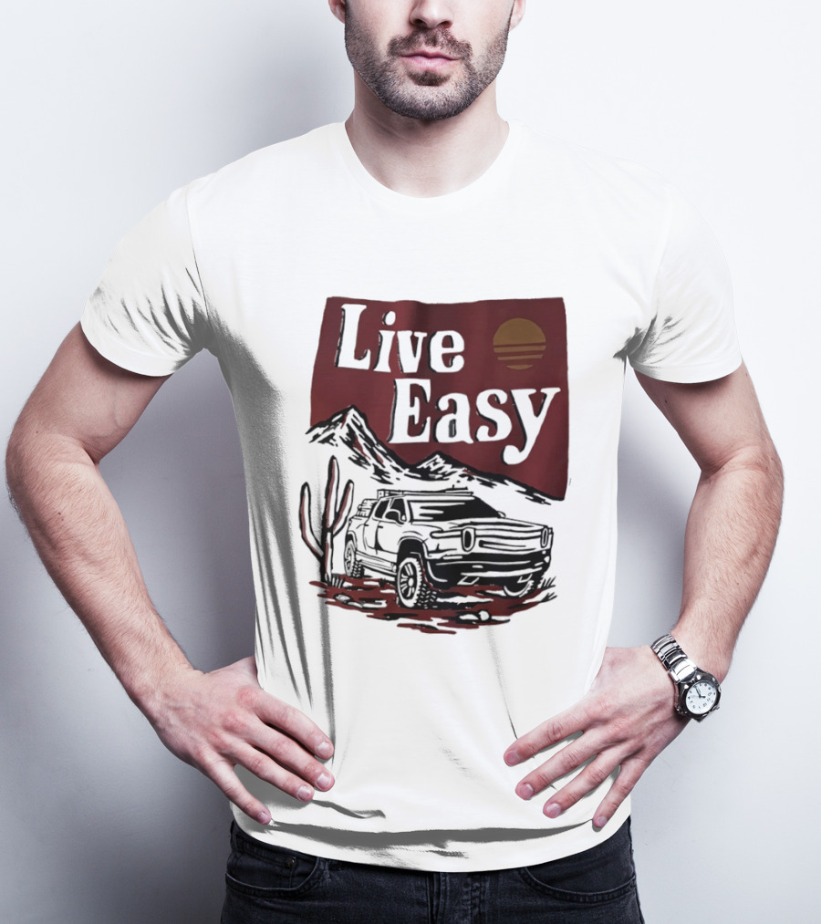 Live Easy Bronco Car Desert Adventure Sunset T-Shirt