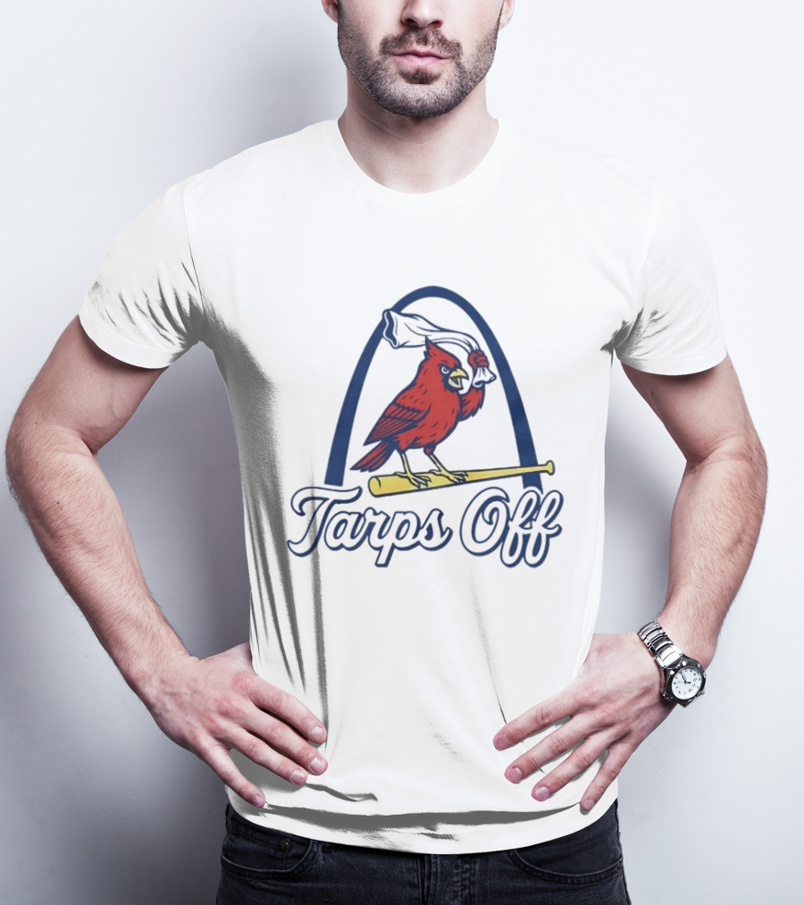 St. Louis Cardinals Tarps Off Bird Logo Arch Baseball T-Shirt