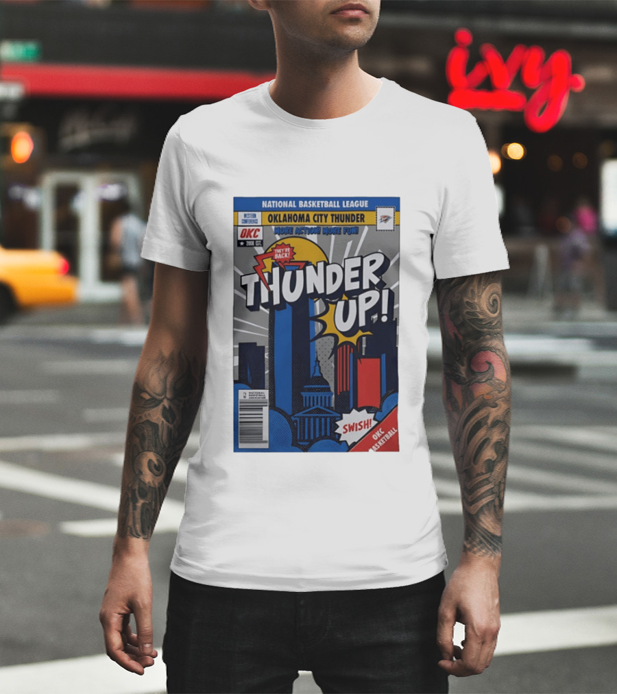 National Basketball League Oklahoma City Thunder Up Comic Swish They're Back OKC Basketball T-Shirt