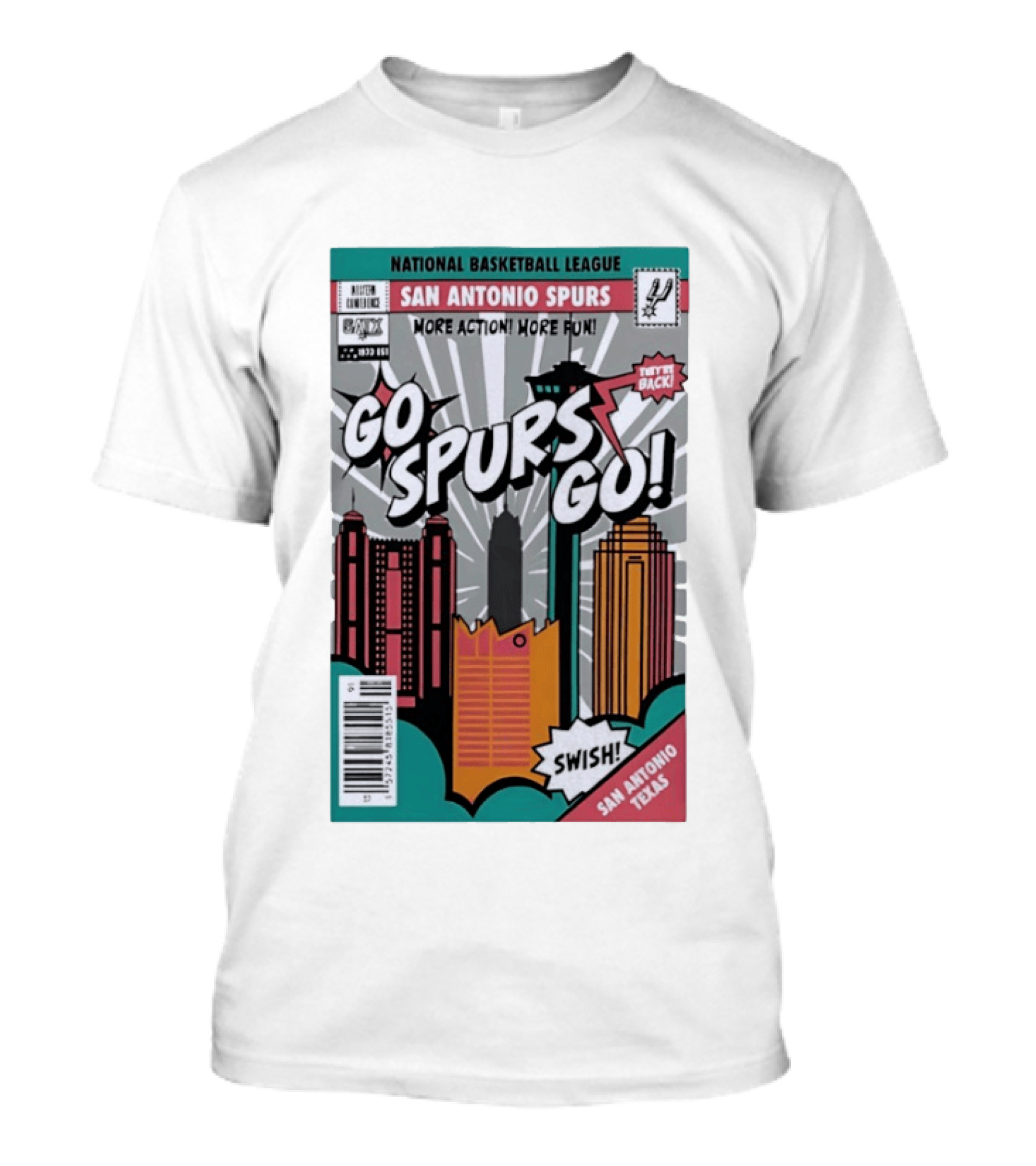 National Basketball League San Antonio Spurs More Action More Fun Go Spurs Go Swish Back Texas T-Shirt