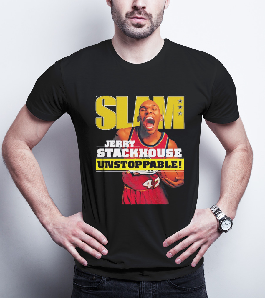 Jerry Stackhouse SLAM Unstoppable Detroit Pistons 42 Hardwood Classics Basketball T-Shirt