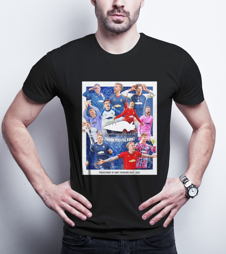 Crunchycarrots.co.uk Thank You Falkirk FC Proud Front Of Sponsors 2022 2026 T-Shirt
