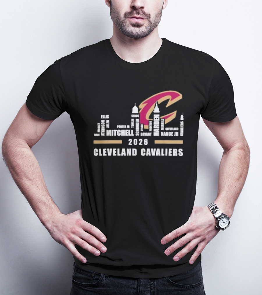 Cleveland Cavaliers 2026 Skyline Mitchell Bickerstaff Garland Allen Mobley Wade Okoro LeVert Stevens T-Shirt