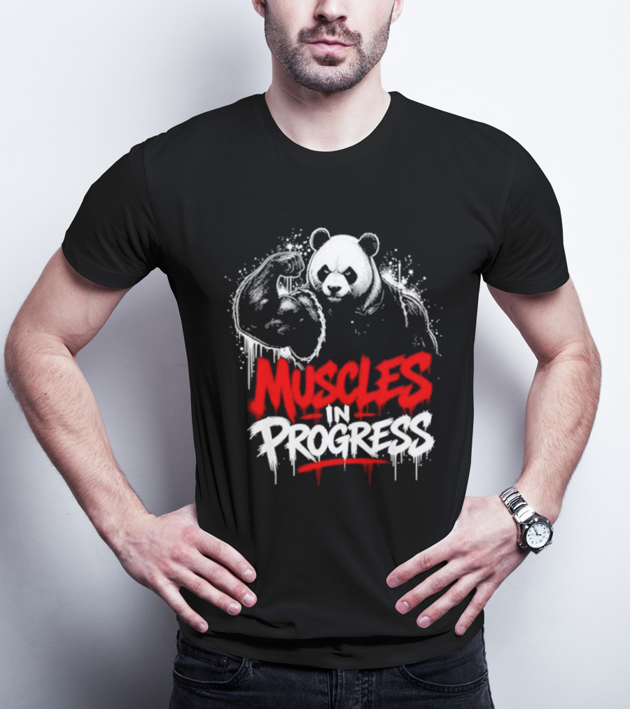 Panda Muscles In Progress Gym Workout Motivation T-Shirt