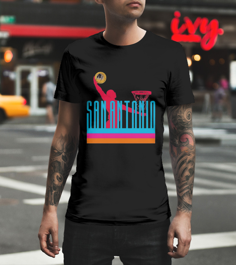 San Antonio Basketball Dunking Pink T-Shirt